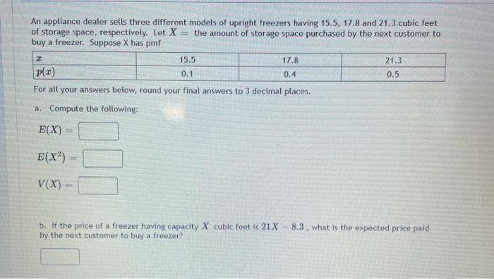 Solved An appliance dealer sells three different models of | Chegg.com