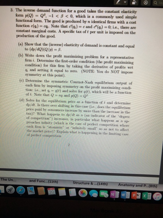 Solved 3. The inverse demand function for a good takes the | Chegg.com
