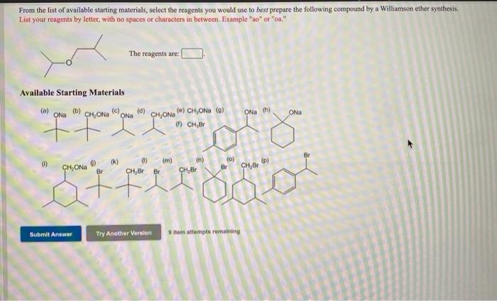Solved From the list of available starting materials, select | Chegg.com