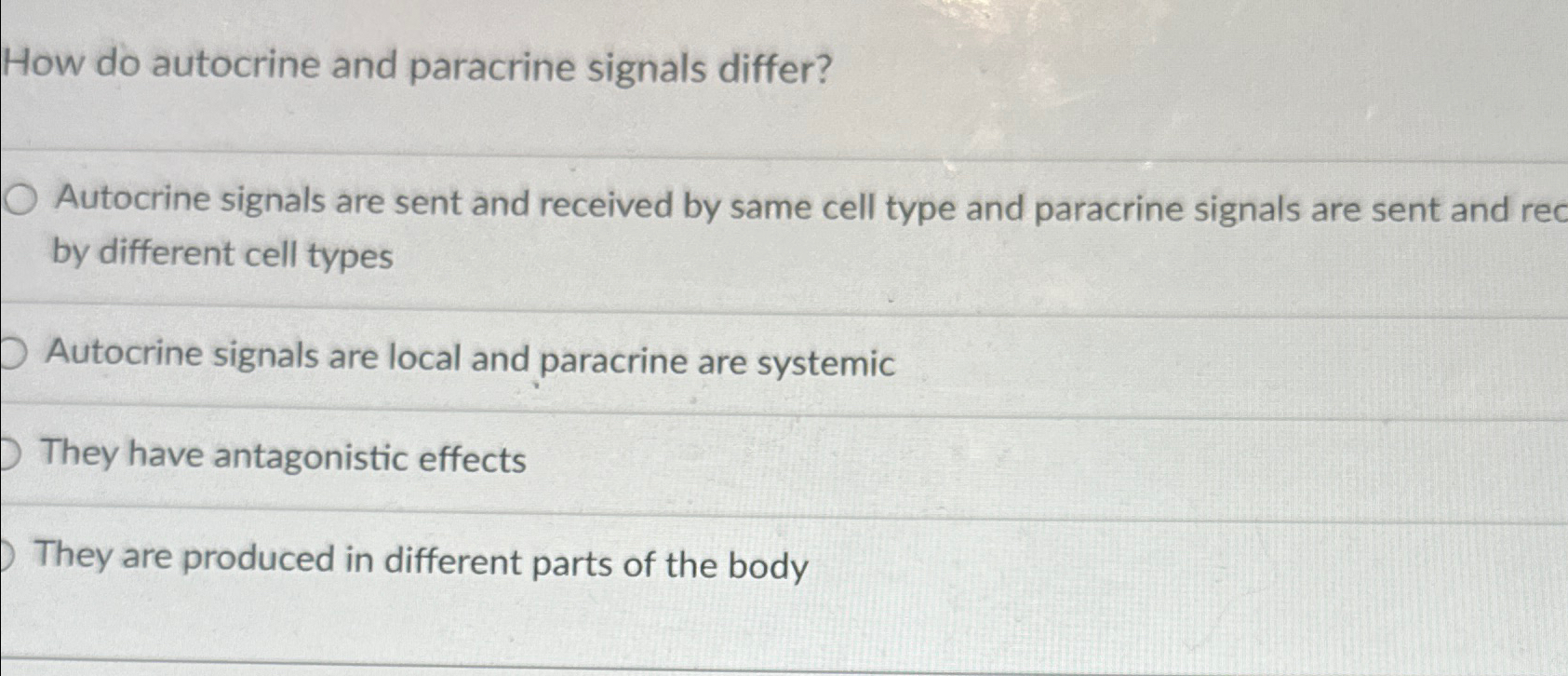 Solved How do autocrine and paracrine signals | Chegg.com