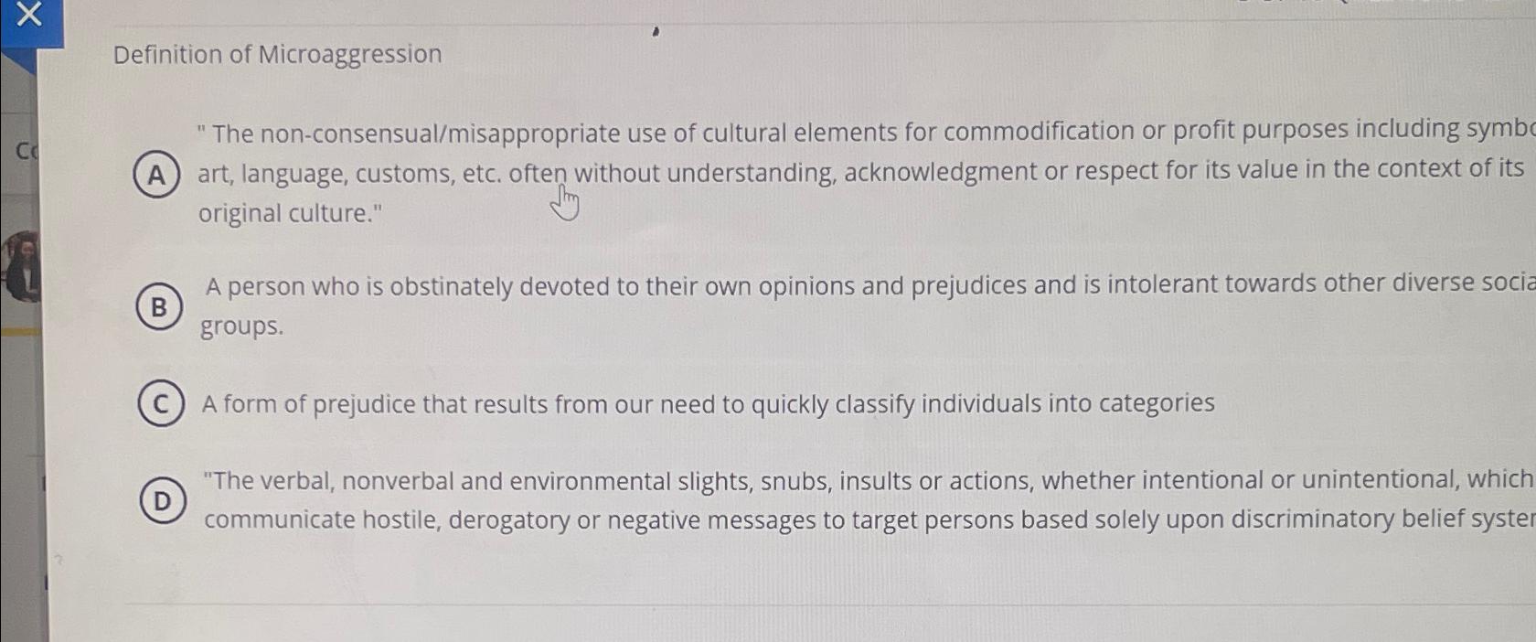 Solved Definition of Microaggression" ﻿The | Chegg.com