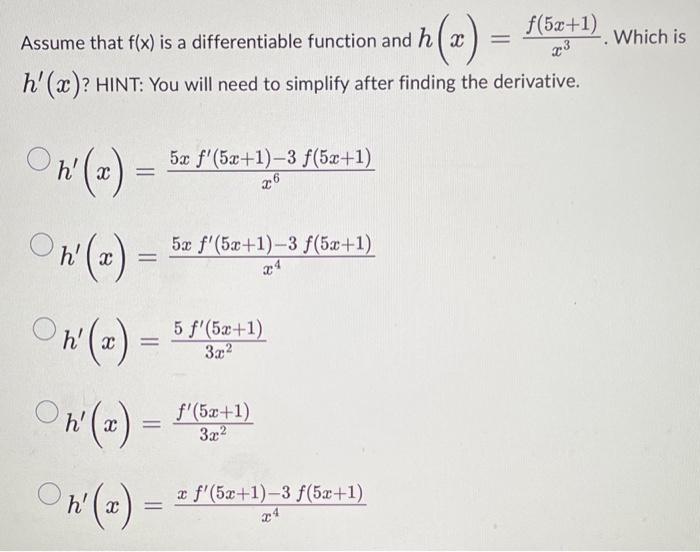 Solved Assume that f(x) is a differentiable function and | Chegg.com