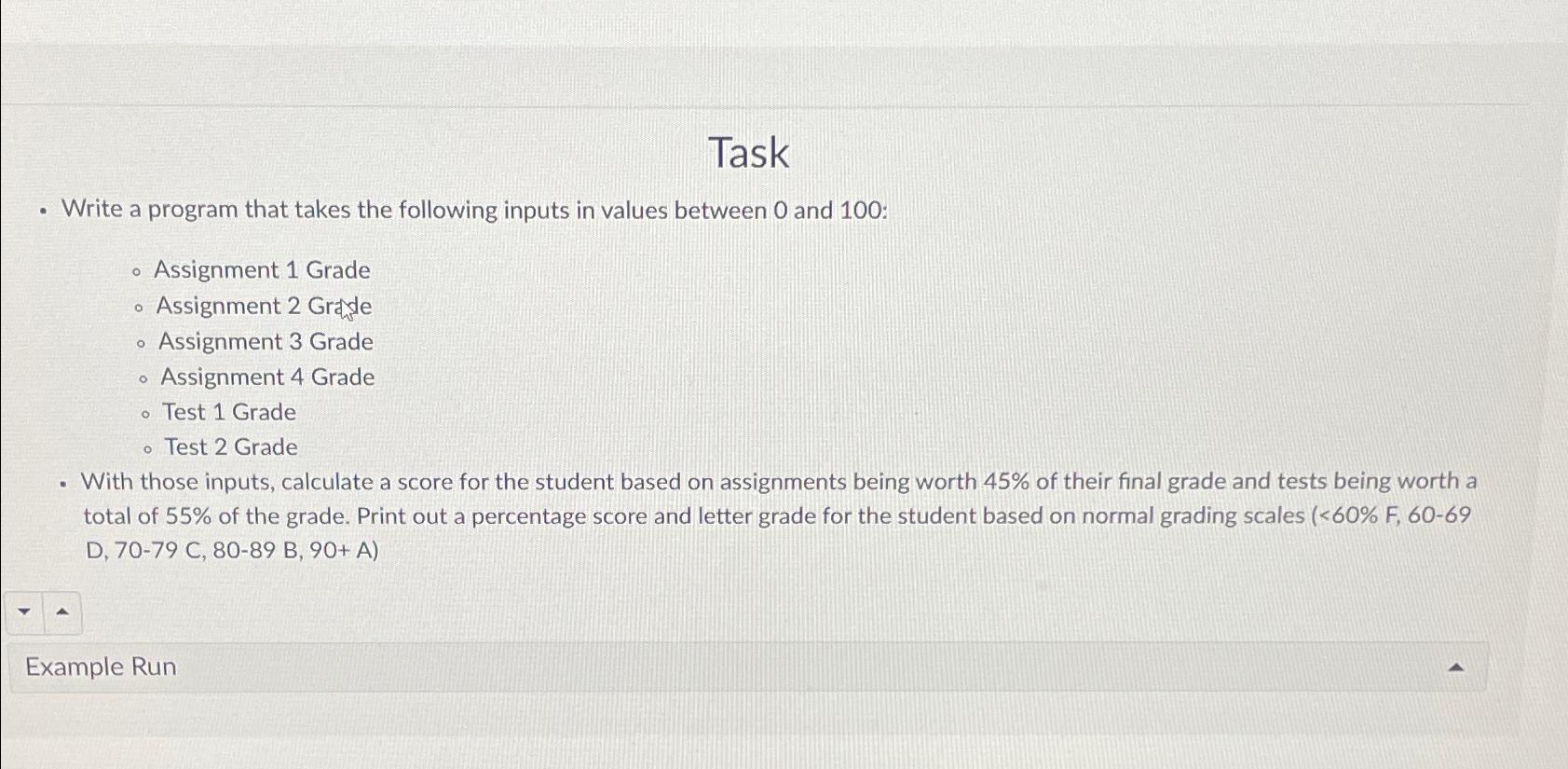 Solved TaskWrite a program that takes the following inputs | Chegg.com
