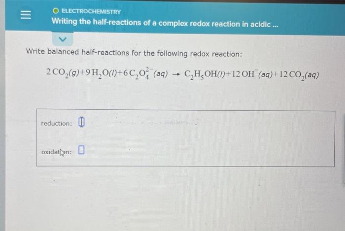 Solved Write balanced half-reactions for the following redox | Chegg.com