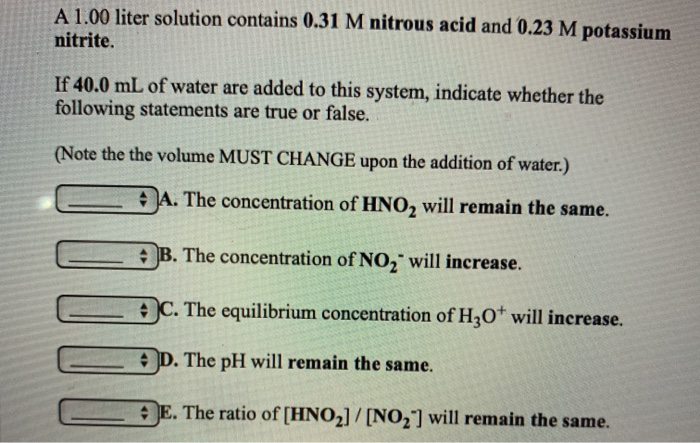 Solved A 1.00 liter solution contains 0.31 M nitrous acid | Chegg.com