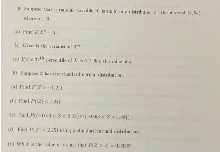Solved 9. Suppose that a random variable X is uniformly | Chegg.com