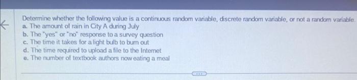 Solved Determine whether the value is a discrete random | Chegg.com