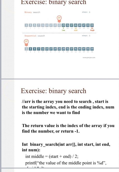Solved Exercise Binary Search Given A Sorted Array Which