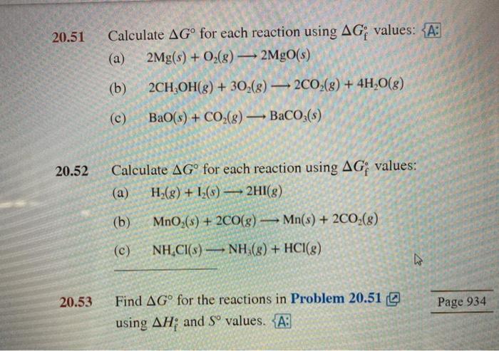 Solved 20.51 Calculate AGº for each reaction using AG; | Chegg.com