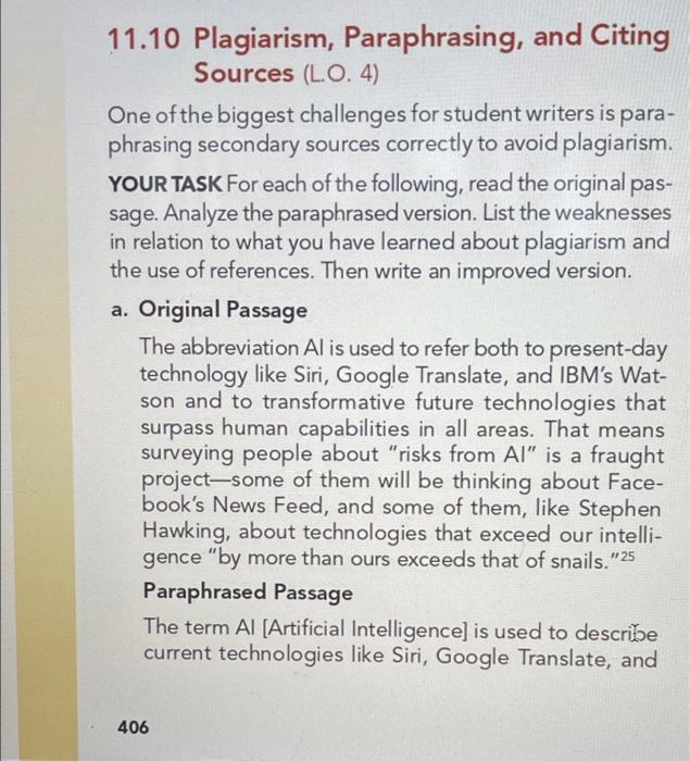 11.10 Plagiarism, Paraphrasing, and Citing Sources | Chegg.com