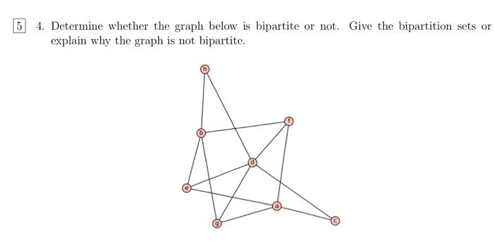 Solved 4. Determine whether the graph below is bipartite or | Chegg.com
