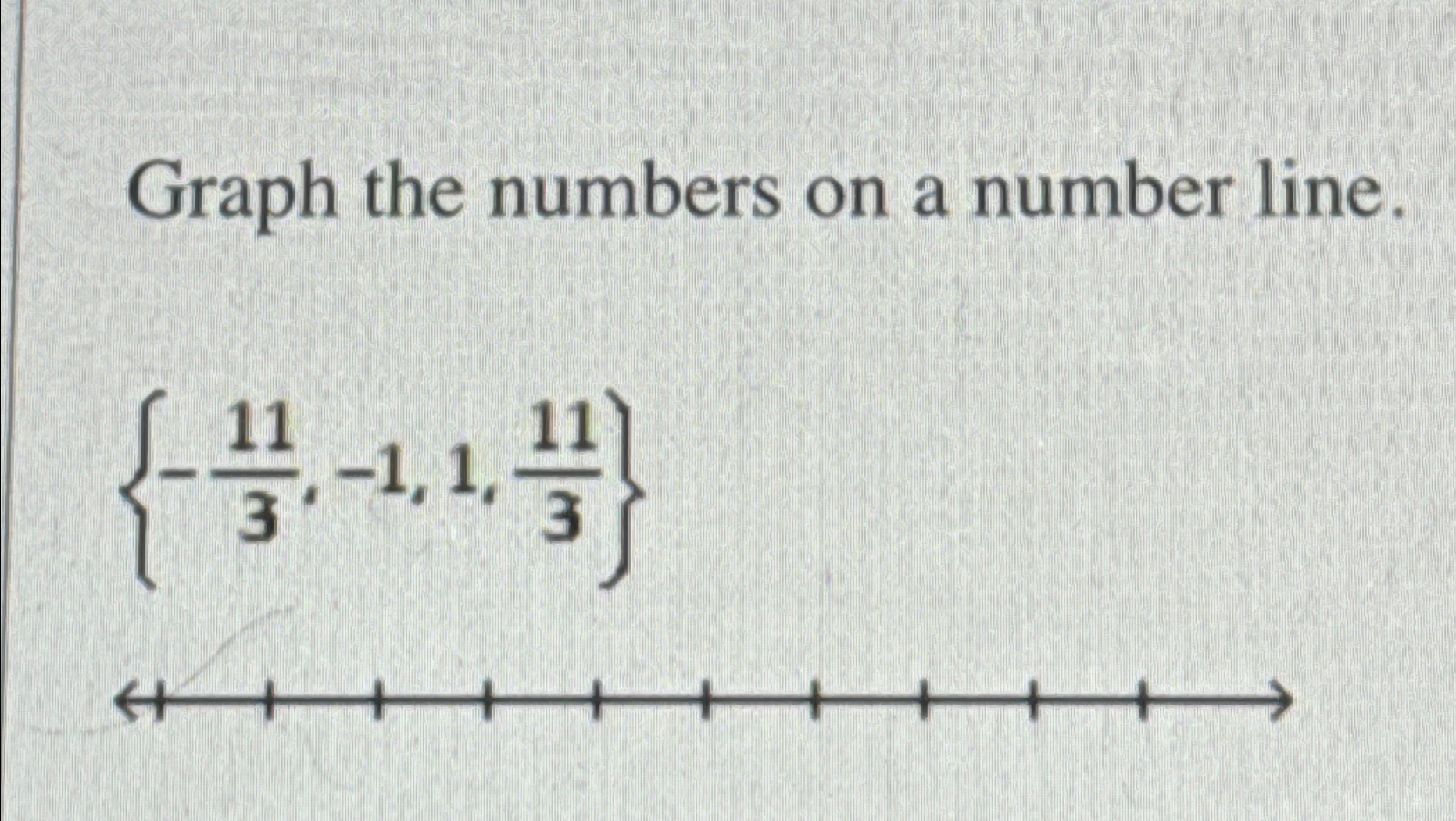 Solved Graph the numbers on a number line.{-113,-1,1,113} | Chegg.com