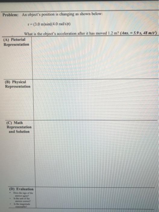Solved Problem: An object's position is changing as shown | Chegg.com