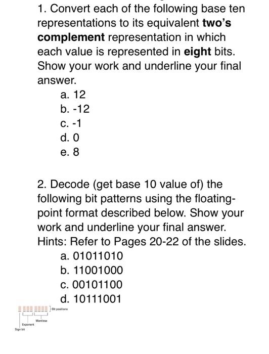 Solved 1 Convert Each Of The Following Base Ten 