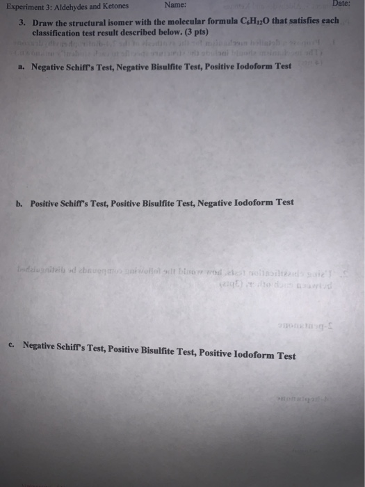 Solved Experiment 3: Aldehydes and Ketones Name: Date: 3. | Chegg.com