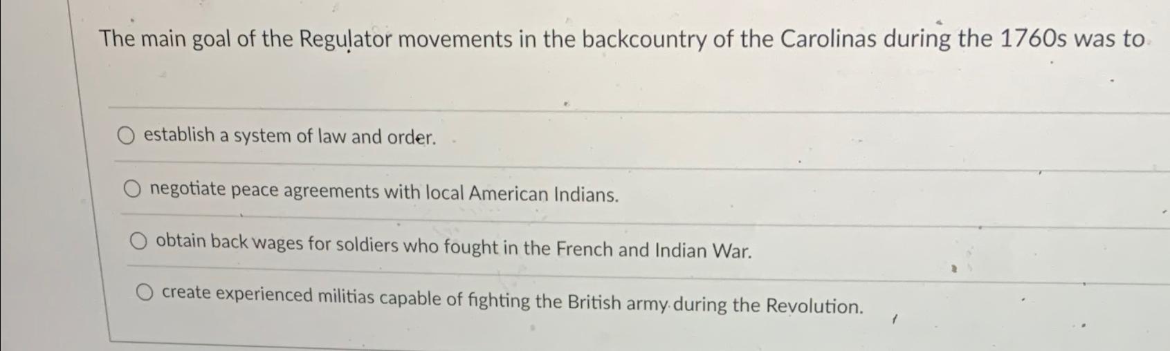 Solved The main goal of the Regulator movements in the | Chegg.com