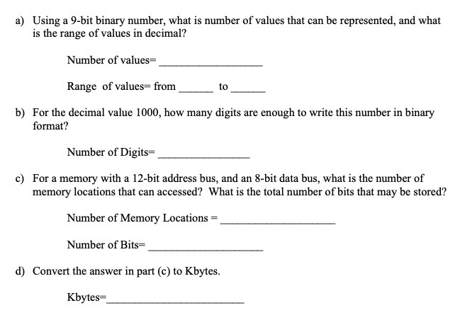 Solved a) Using a 9-bit binary number, what is number of | Chegg.com