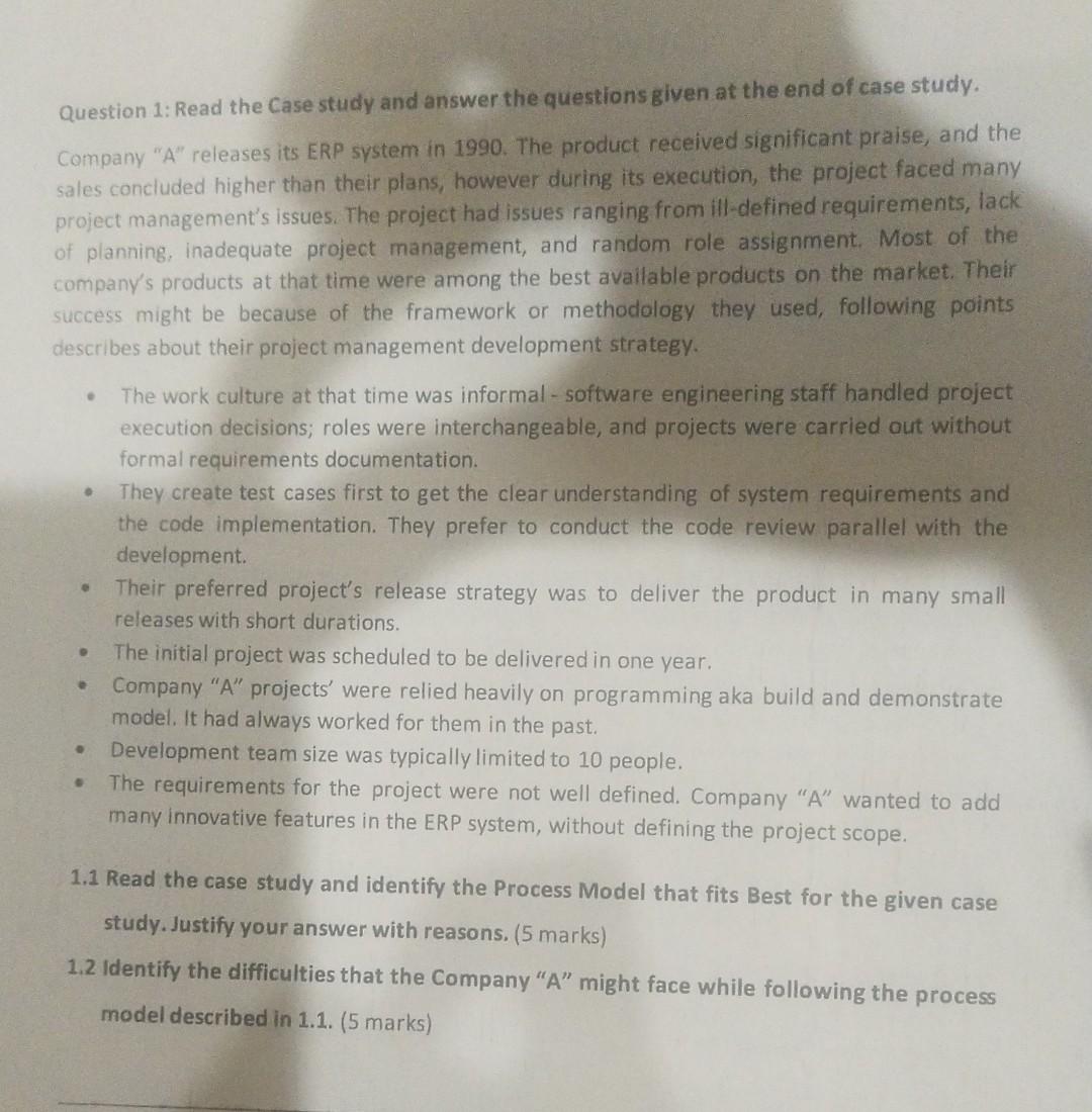 Solved Question 1 Read The Case Study And Answer The Chegg