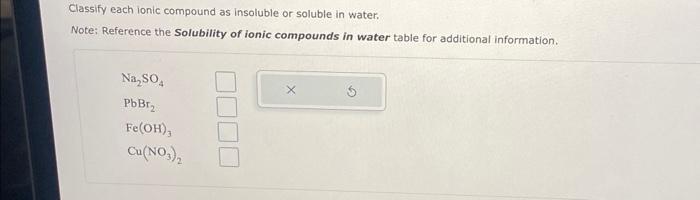 Solved Classify each ionic compound as insoluble or soluble | Chegg.com