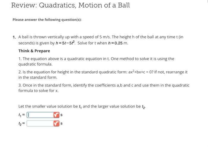 Solved Review: Quadratics, Motion of a Ball Please answer | Chegg.com