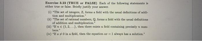 Solved Exercise 3.22 (TRUE or FALSE) Each of the following | Chegg.com