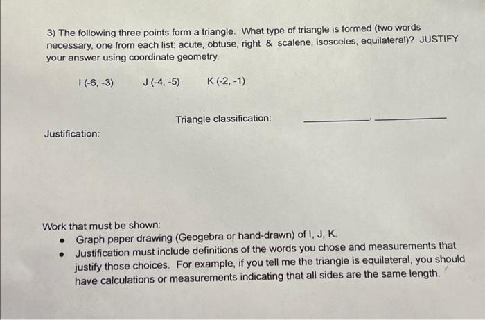 Solved 3) The following three points form a triangle. What | Chegg.com