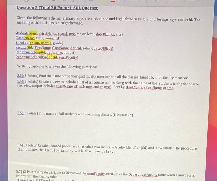 Solved E Question 5 (Total 20 Points). SOL Queries: Given | Chegg.com