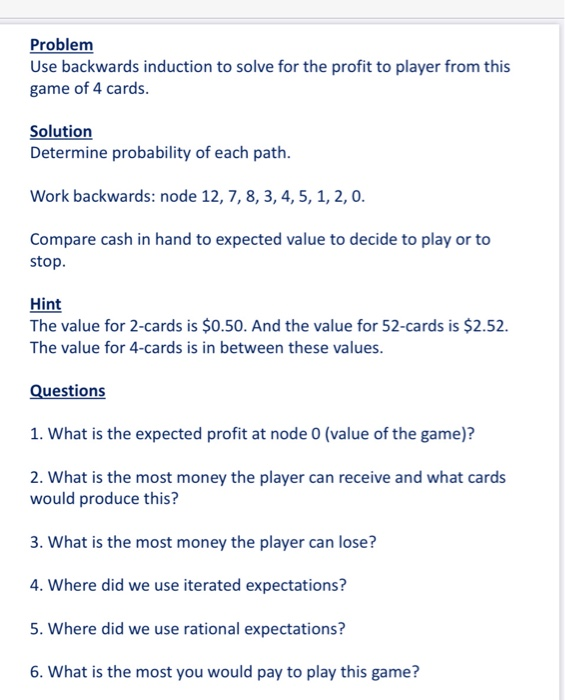 Problem Use backwards induction to solve for the | Chegg.com