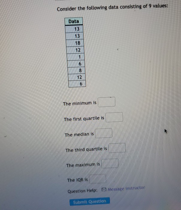 Solved Consider the following data consisting of 9 values: | Chegg.com