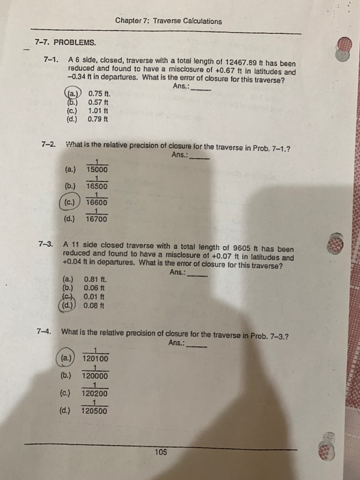 Solved Chapter 7: Traverse Calculations 7-7. PROBLEMS. 7-1. | Chegg.com