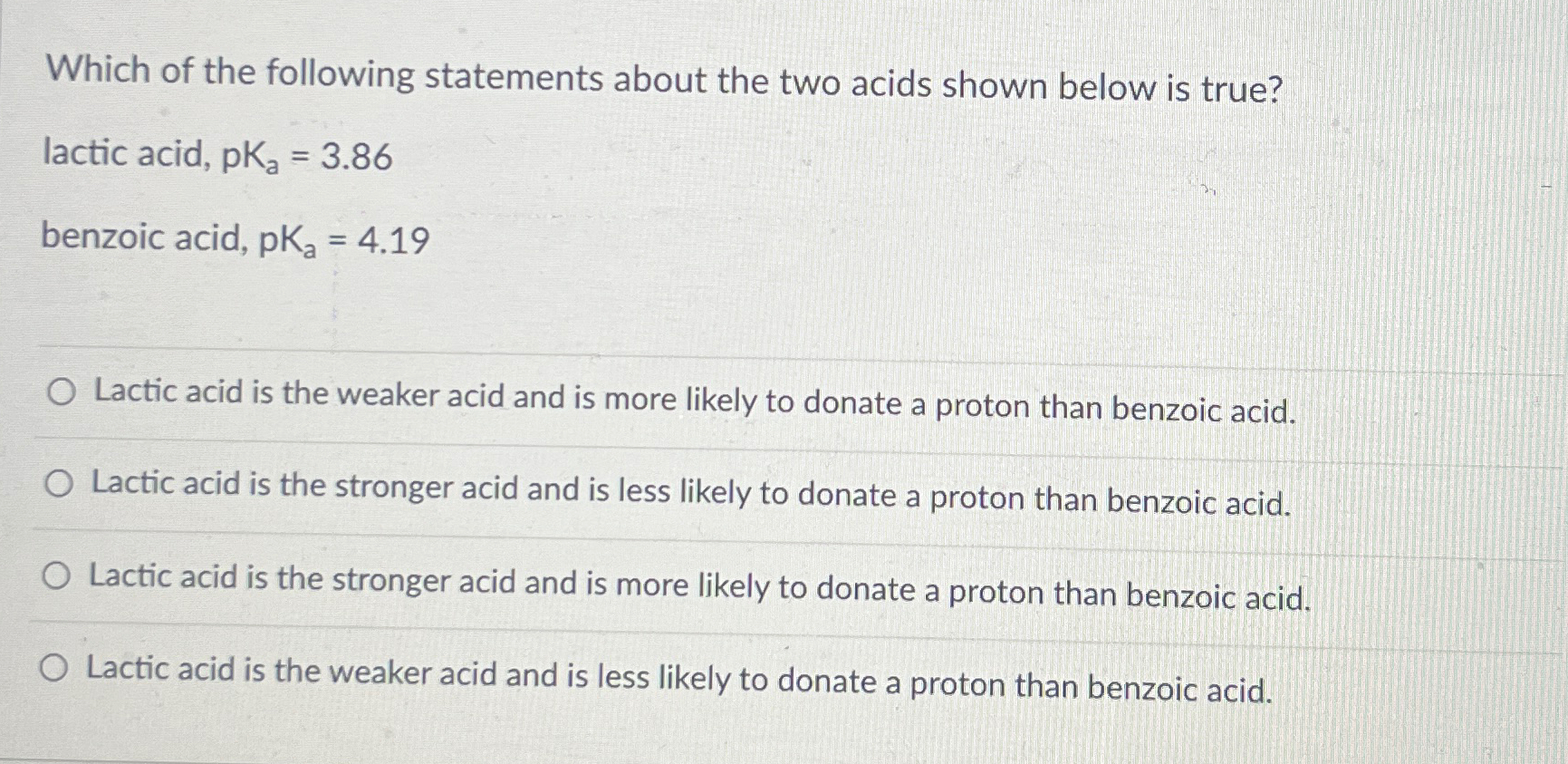 Solved Which of the following statements about the two acids | Chegg.com