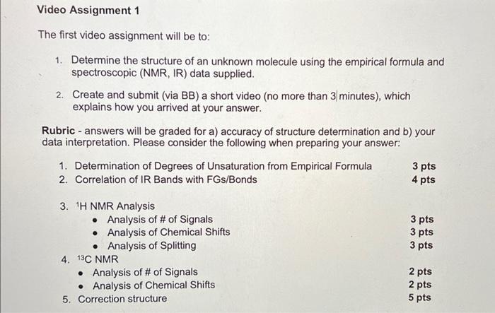 Solved Video Assignment 1 The first video assignment will be | Chegg.com