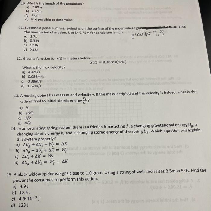 Solved 9. The graph below show a plot of a pendulum | Chegg.com
