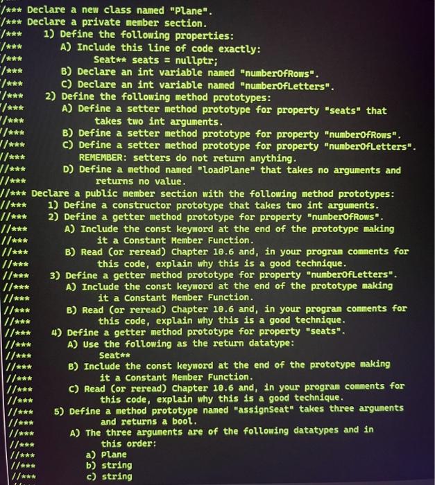 Solved Declare a new class named "Plane". Declare a private | Chegg.com