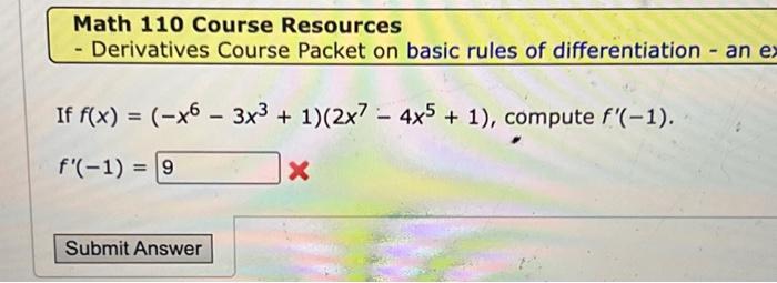 Solved Math 110 Course Resources - Derivatives Course Packet | Chegg.com
