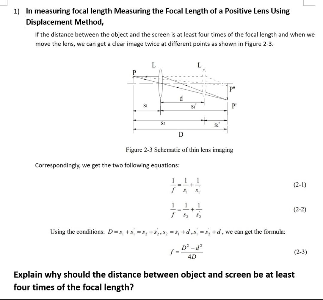 Solved 1) In measuring focal length Measuring the Focal | Chegg.com