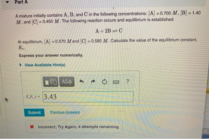 Solved Part A A mixture initially contains A, B, and in the | Chegg.com