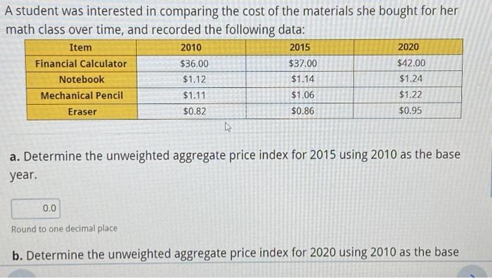 Solved A student was interested in comparing the cost of the | Chegg.com