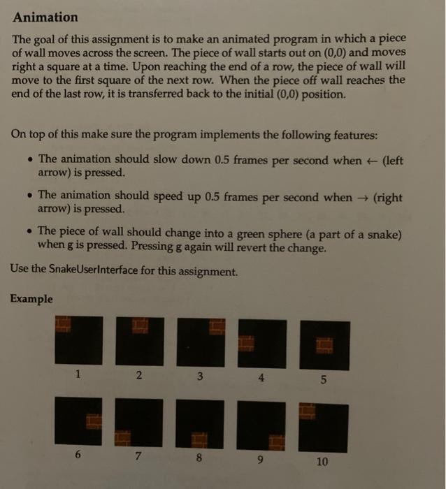 Animation The goal of this assignment is to make an | Chegg.com