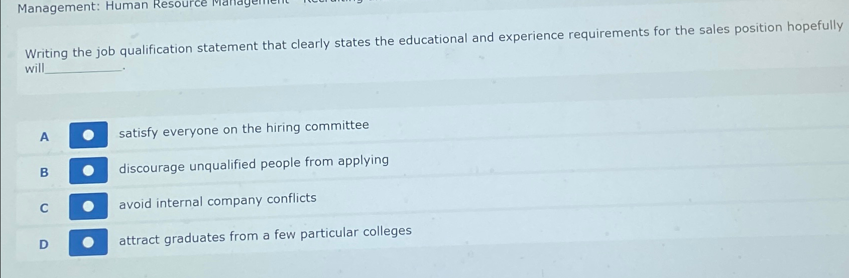 Solved Writing the job qualification statement that clearly | Chegg.com