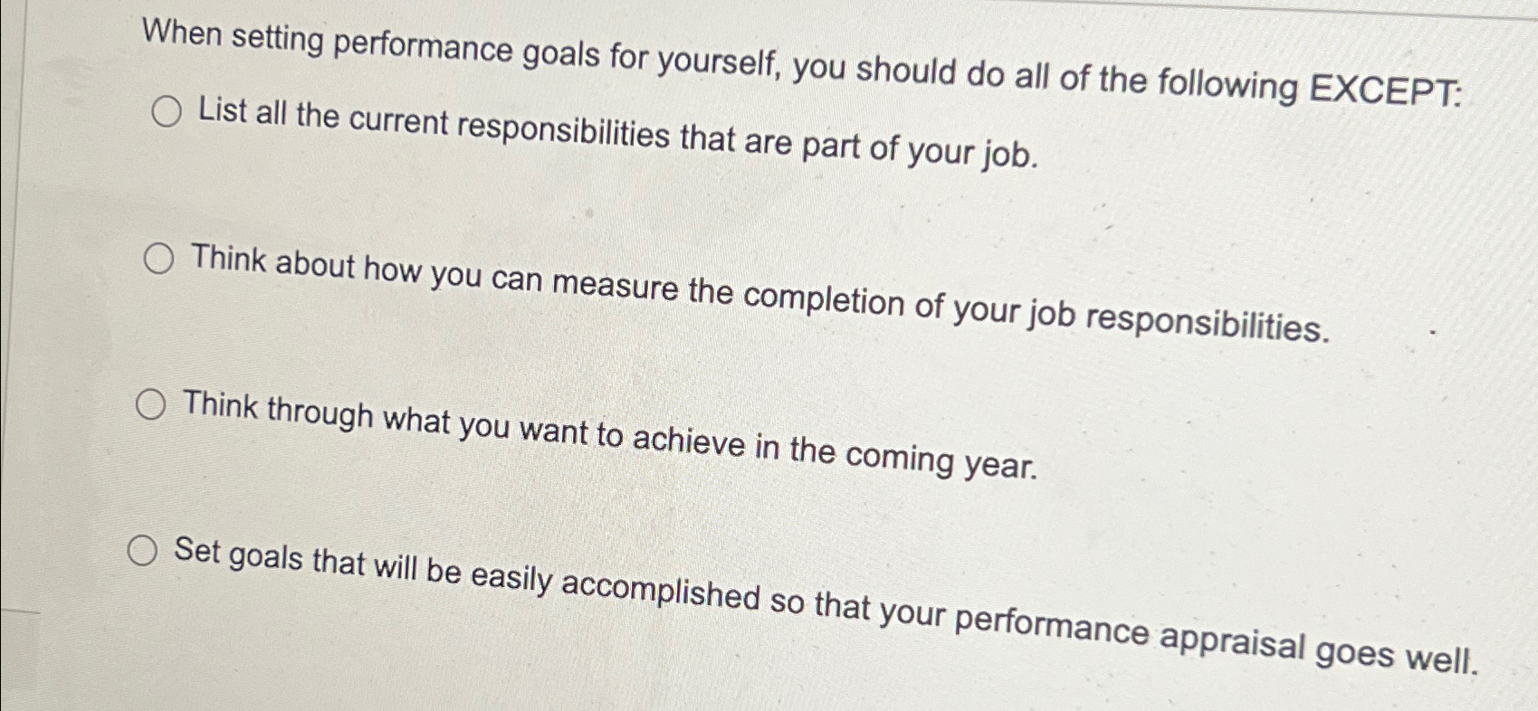 Solved When setting performance goals for yourself, you | Chegg.com