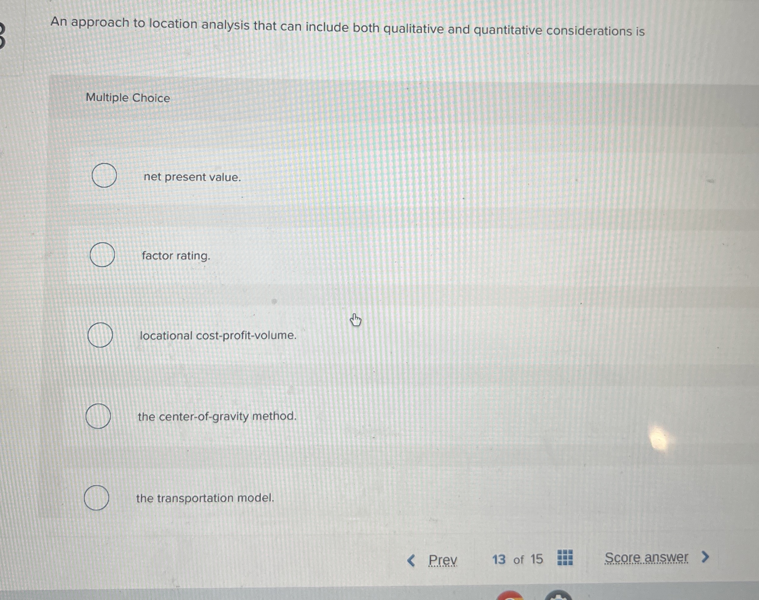 Solved An approach to location analysis that can include | Chegg.com