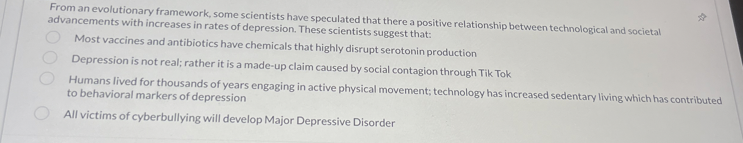 Solved From an evolutionary framework, some scientists have | Chegg.com