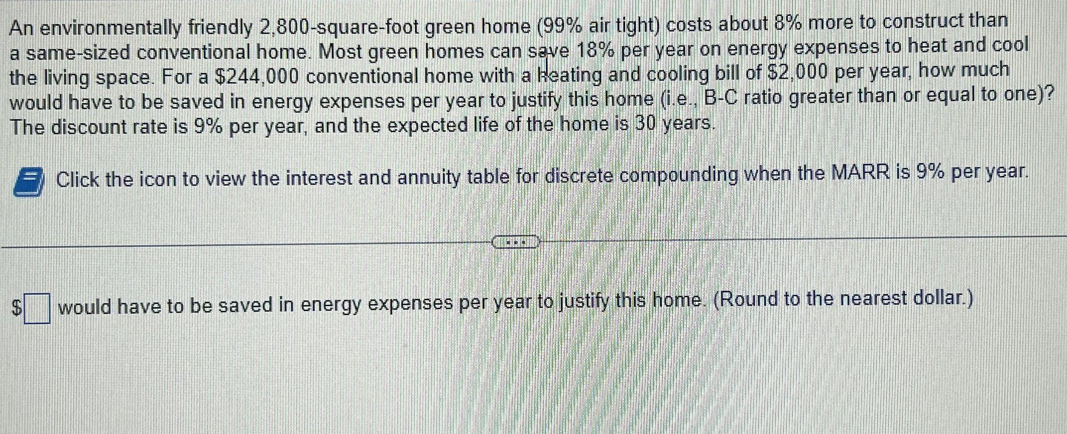 Solved An environmentally friendly 2,800 -square-foot green | Chegg.com