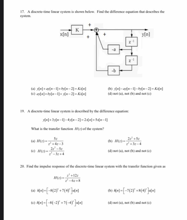 Solved 17. A discrete-time linear system is shown below. | Chegg.com