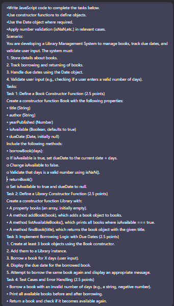 Solved •﻿Write JavaScript code to complete the tasks | Chegg.com