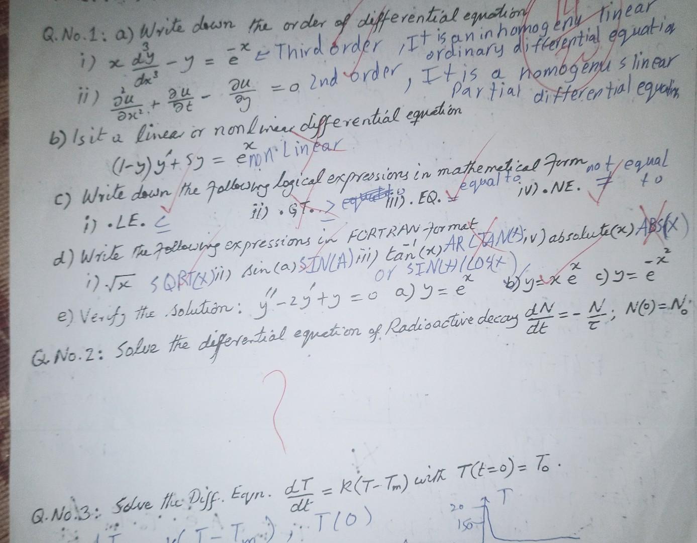 Solved Q. No.1: a) Write down the order of differential | Chegg.com