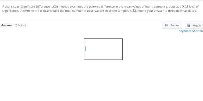 Solved Fisher's Least Significant Difference (LCD) method | Chegg.com
