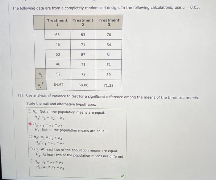Solved The following data are from a completely randomized | Chegg.com