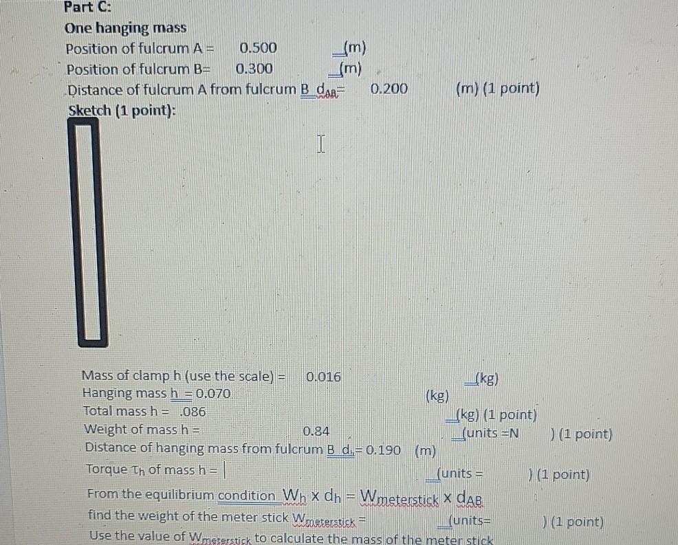 Solved Part C: One hanging mass Position of fulcrum A= 0.500 | Chegg.com
